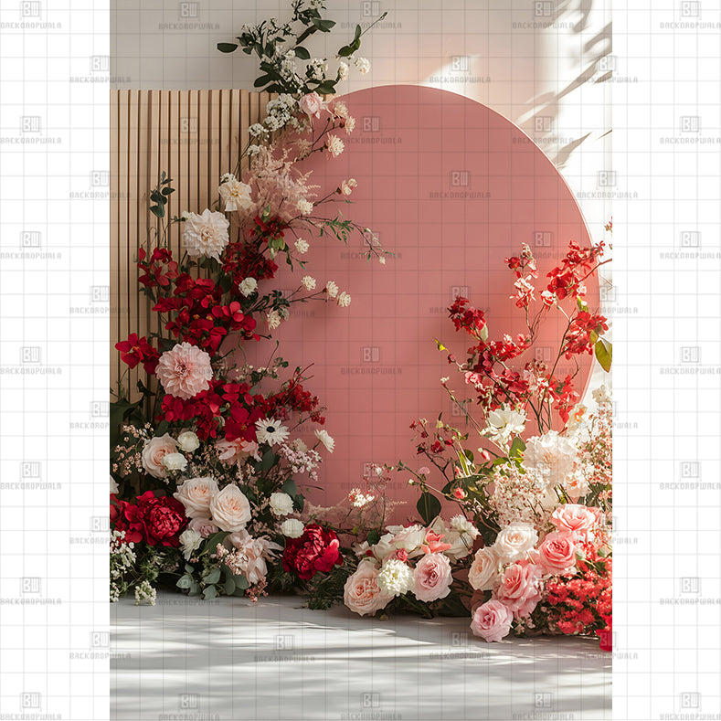 Modern Coral Circle Bloom Backdrop Printed Maternity Backdrop ...