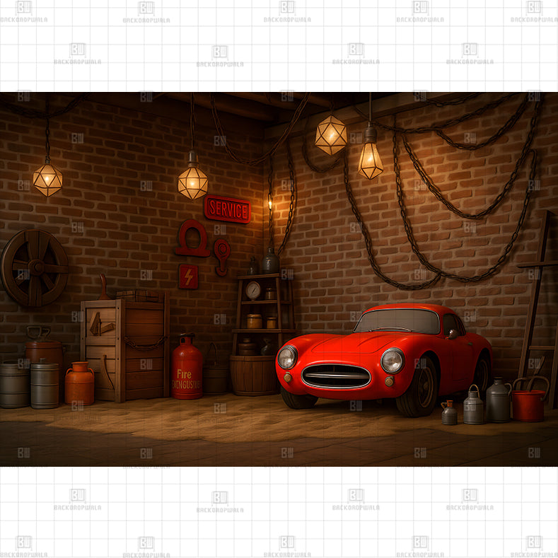 Red Car Garage Printed Baby Backdrop – Backdropwala