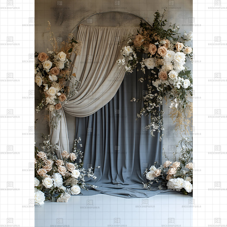 Dusty Blue Floral Canopy Backdrop Printed Maternity Backdrop – Backdropwala